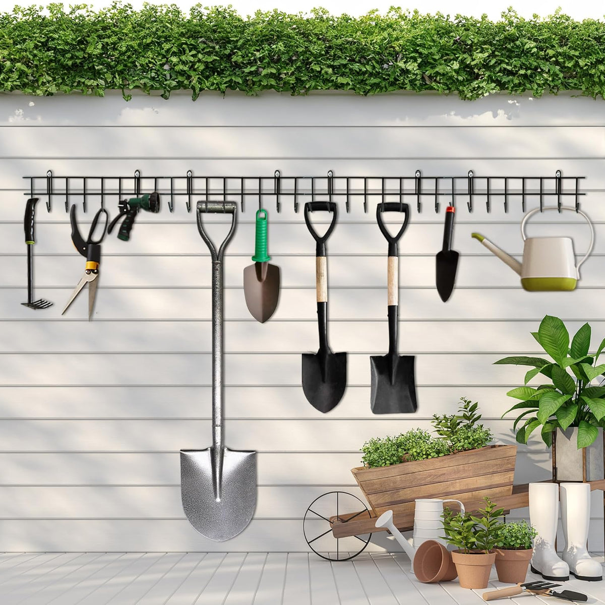 Coselena Garden Tool Storage Rack 160cm – Wall-Mounted Metal Tool Orga